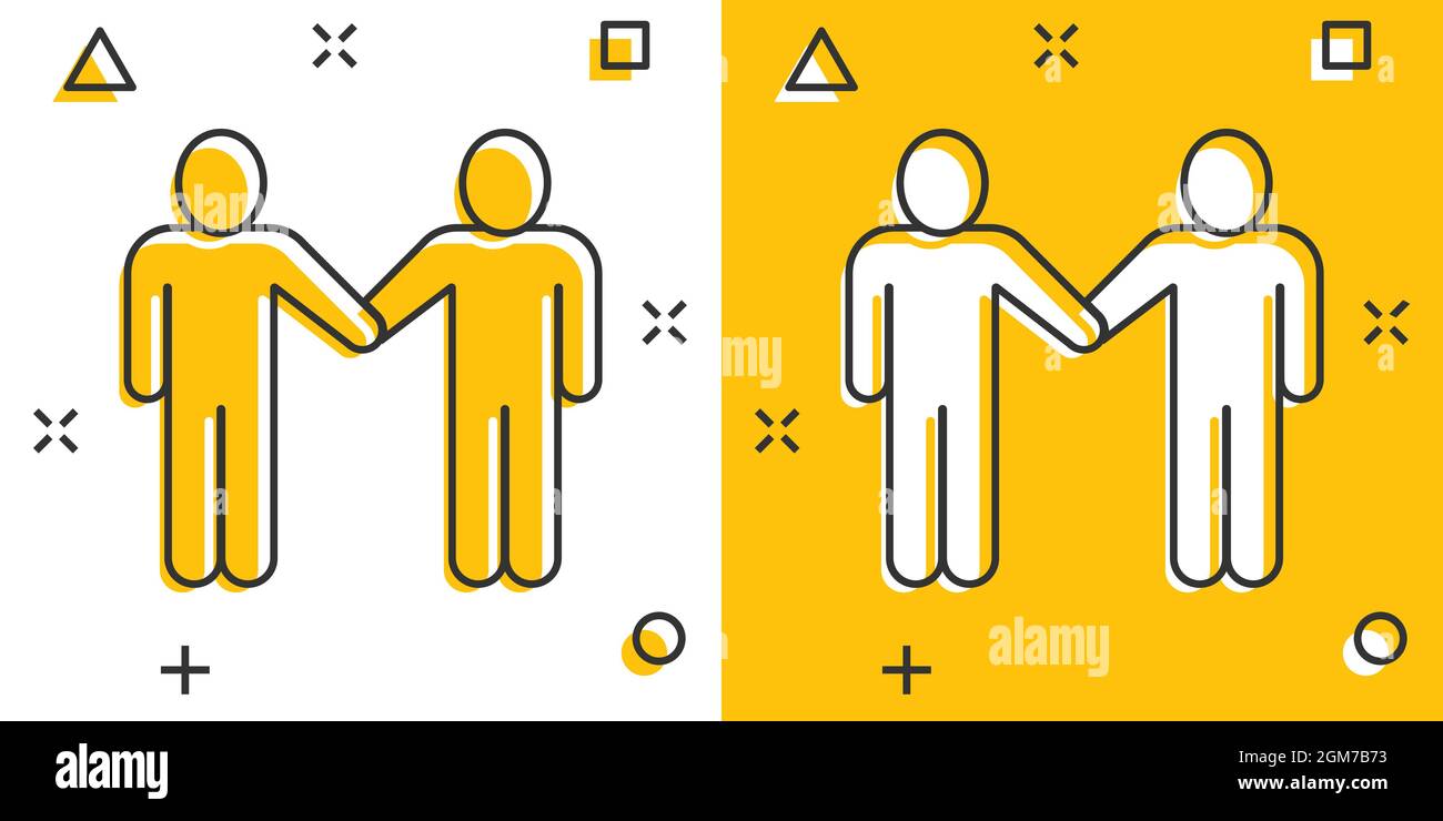 Greetings gesture icon in comic style. People handshake cartoon vector ...