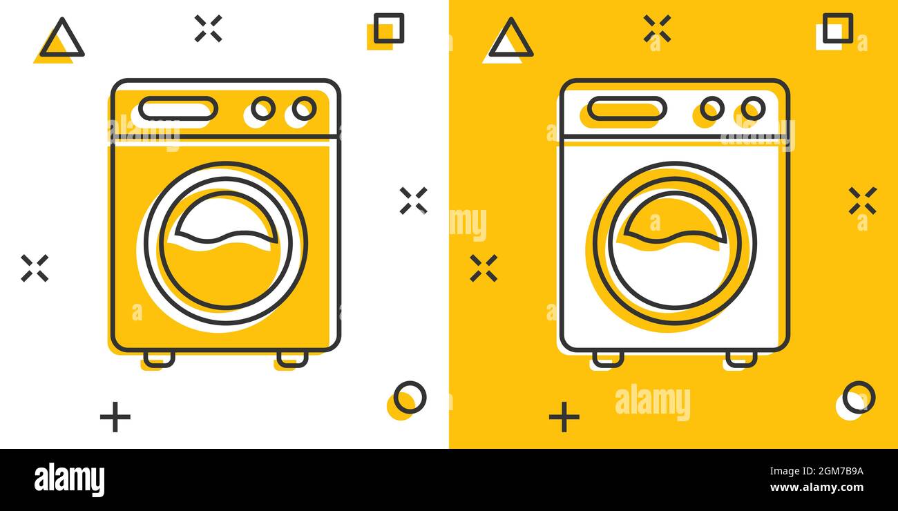Washing machine icon in comic style. Washer cartoon vector illustration ...