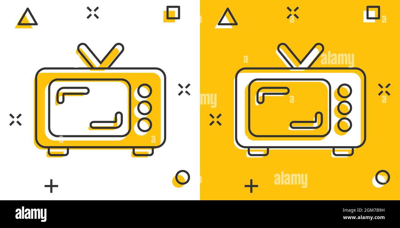 Retro tv screen vector icon in comic style. Old television cartoon ...