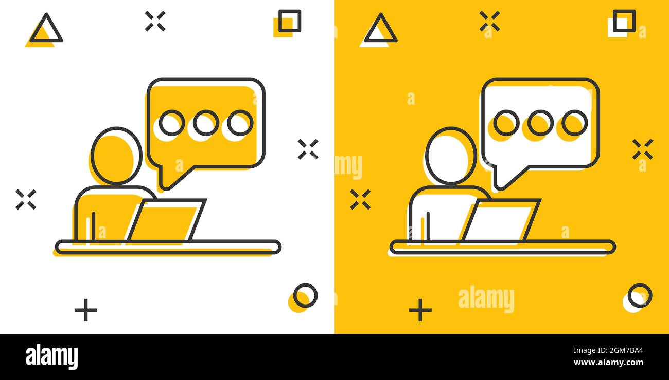 People with laptop computer icon in comic style. Pc user cartoon vector ...