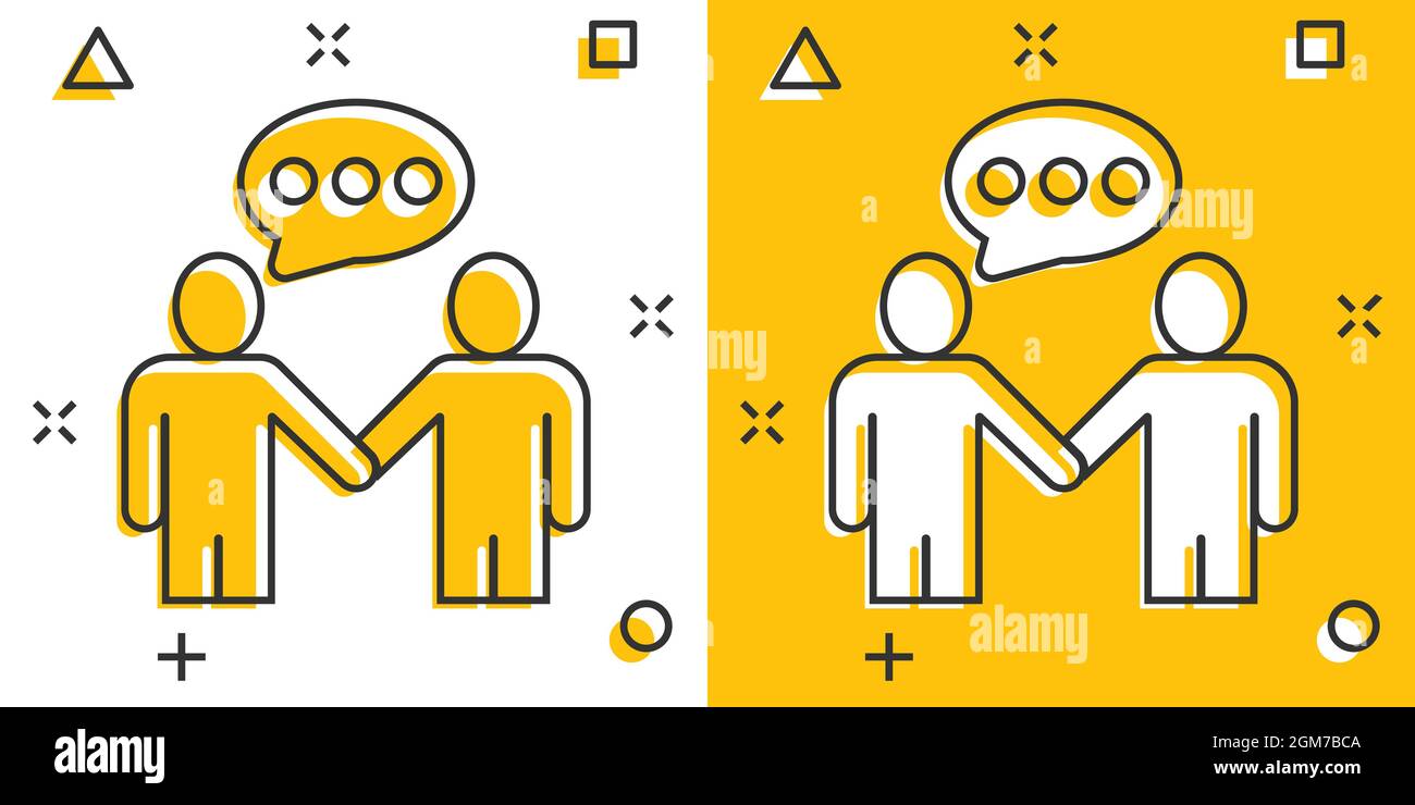 Greetings gesture icon in comic style. People handshake cartoon vector ...