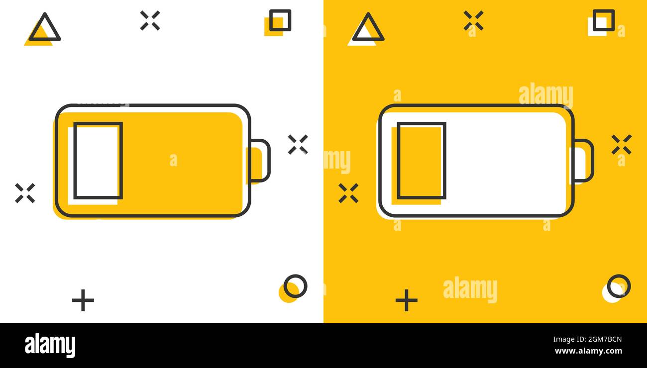 Battery charge icon in comic style. Power level cartoon vector ...
