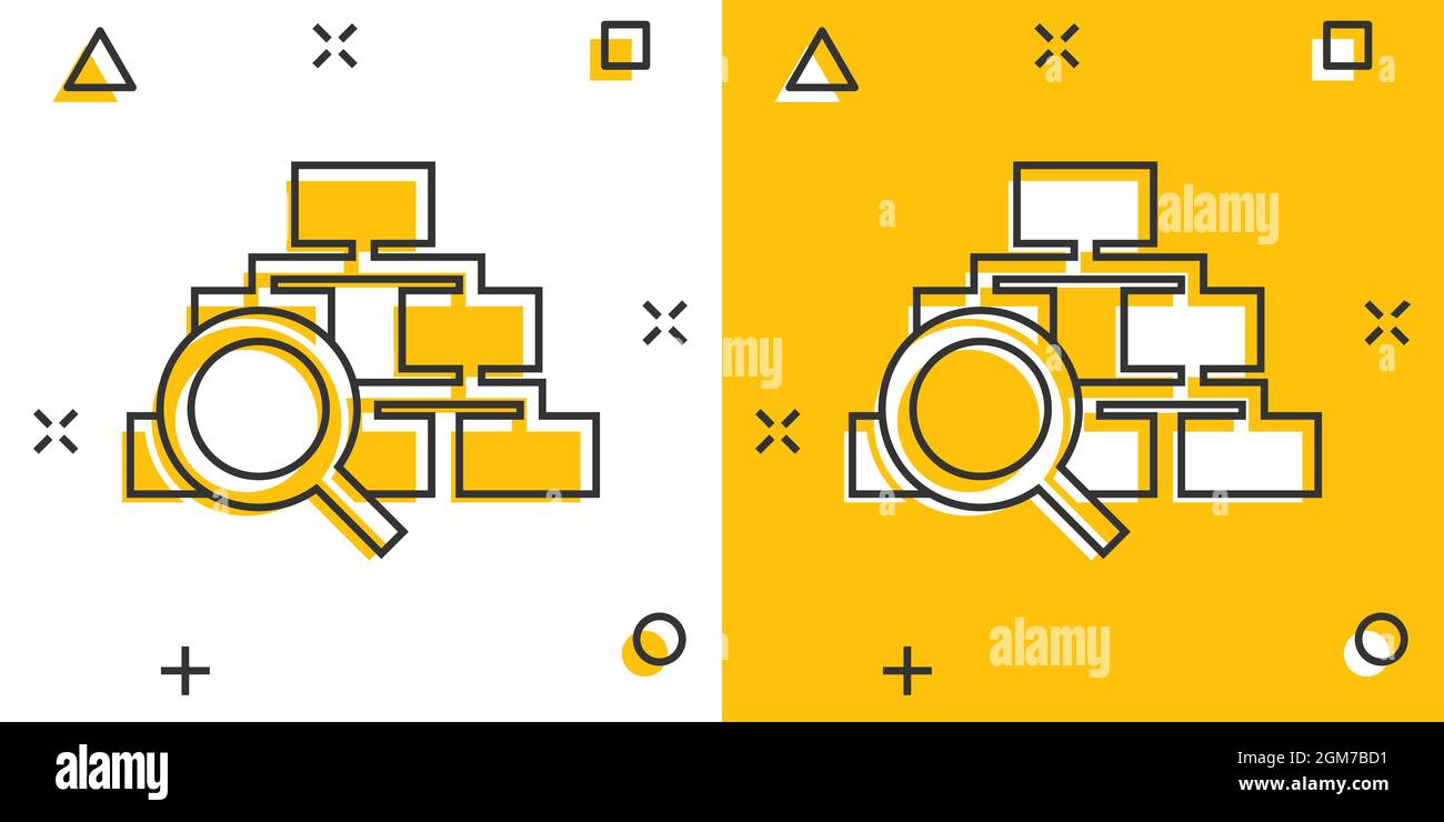 Hierarchy diagram icon in comic style. Structure search cartoon vector ...