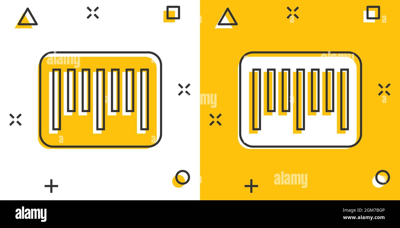 Barcode icon in comic style. Product distribution cartoon vector ...
