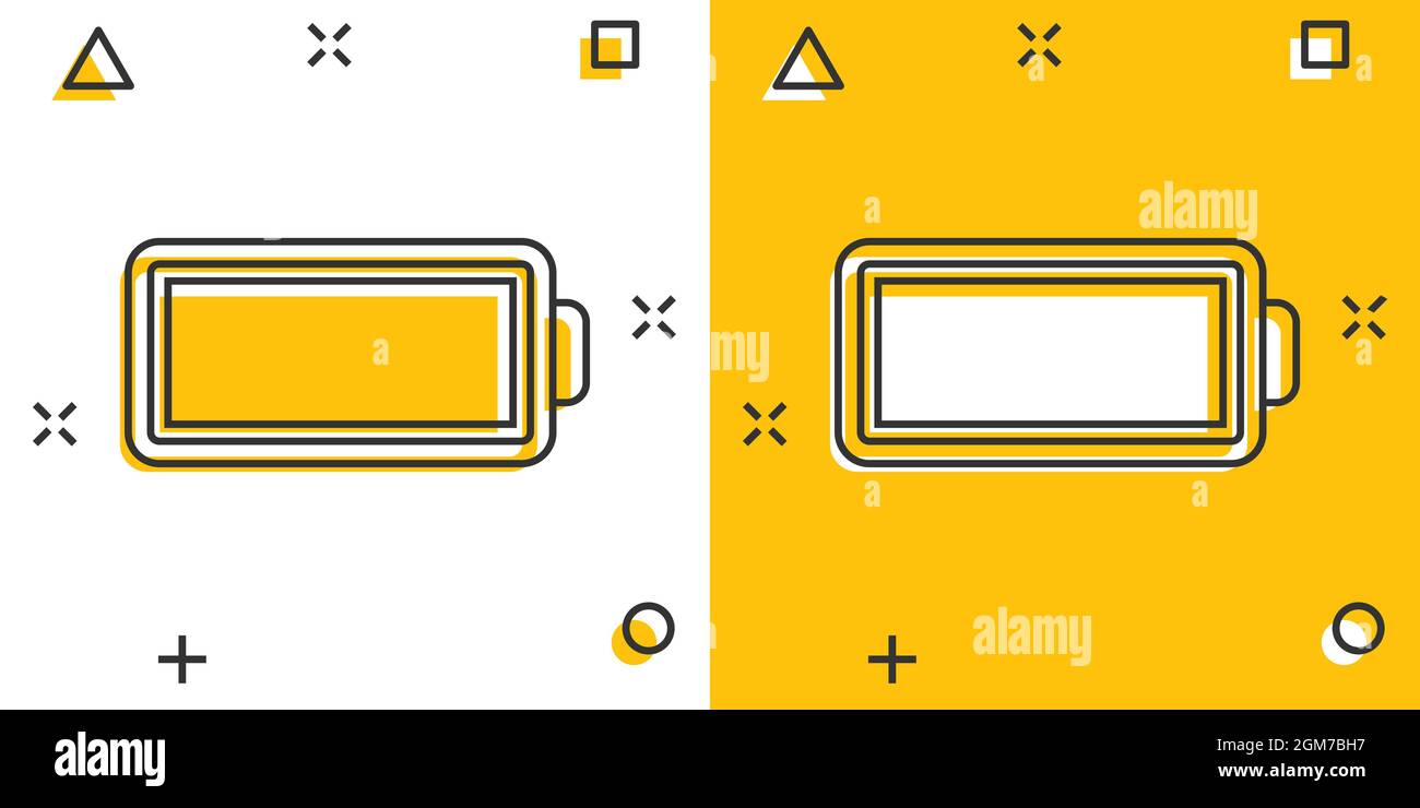 Battery charge icon in comic style. Power level cartoon vector ...