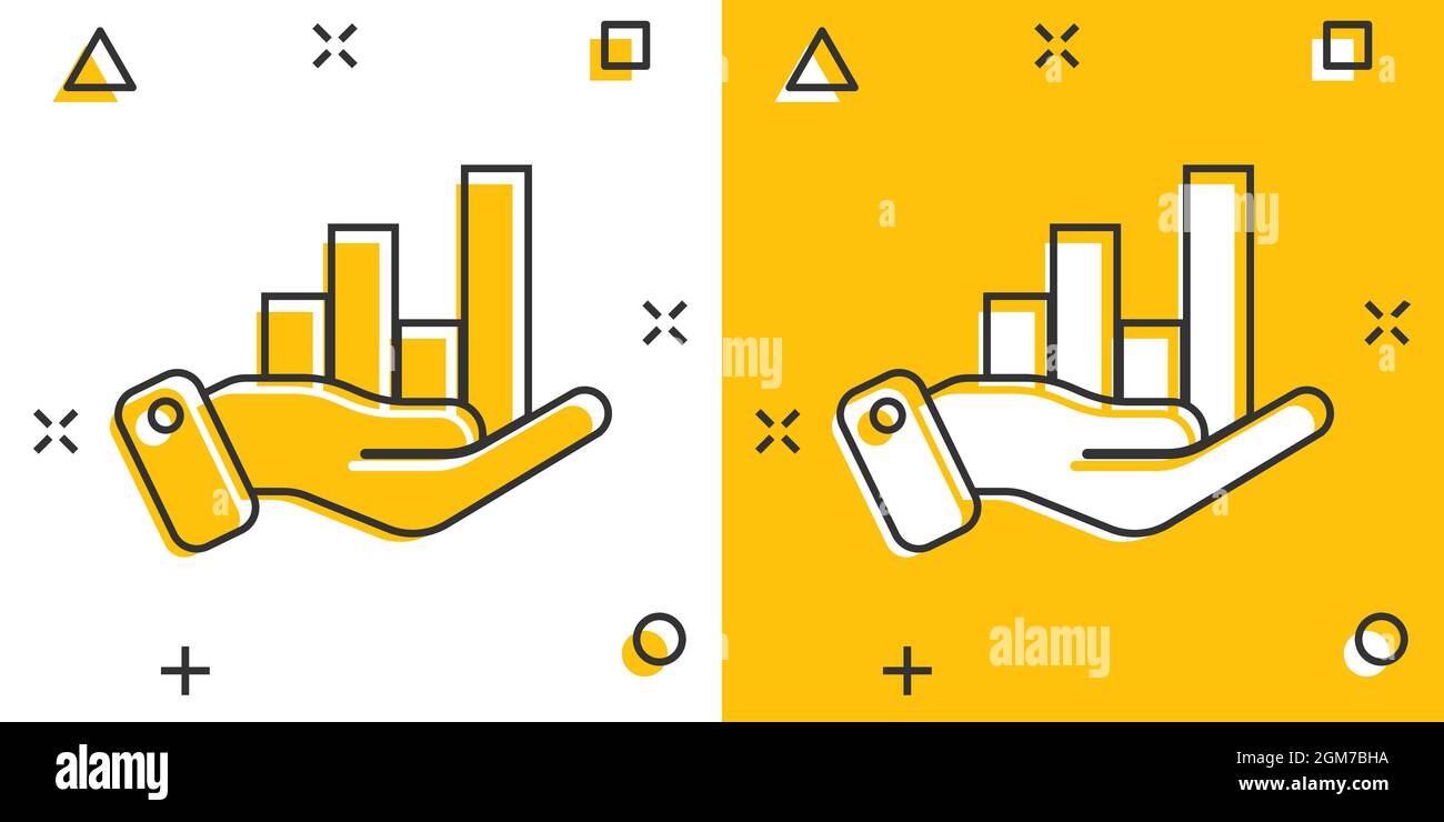 Growth revenue icon in comic style. Diagram with hand cartoon vector ...