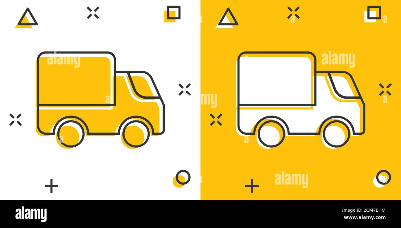 Delivery truck icon in comic style. Van cartoon vector illustration on ...