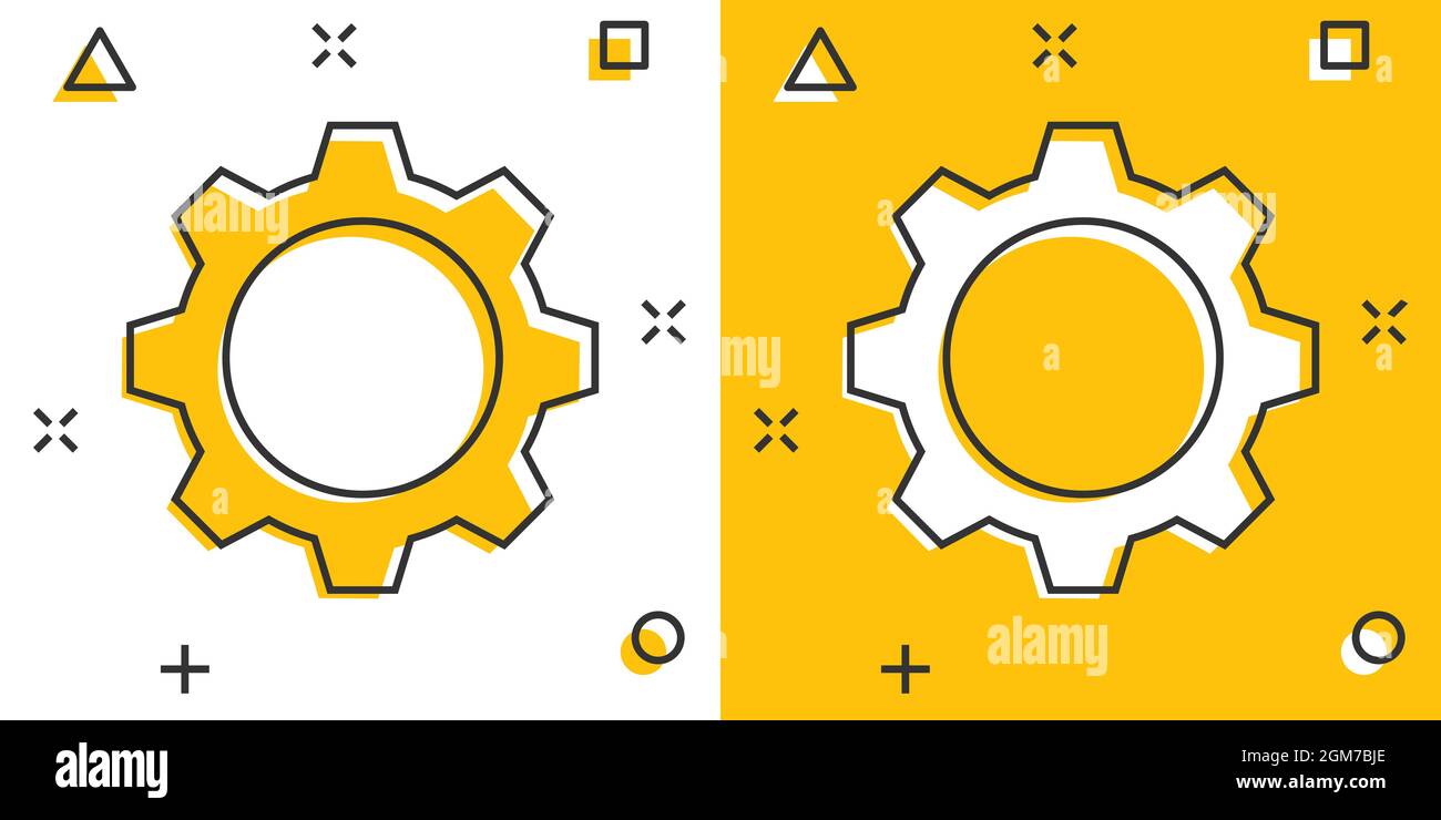 Gear vector icon in comic style. Cog wheel cartoon illustration on ...