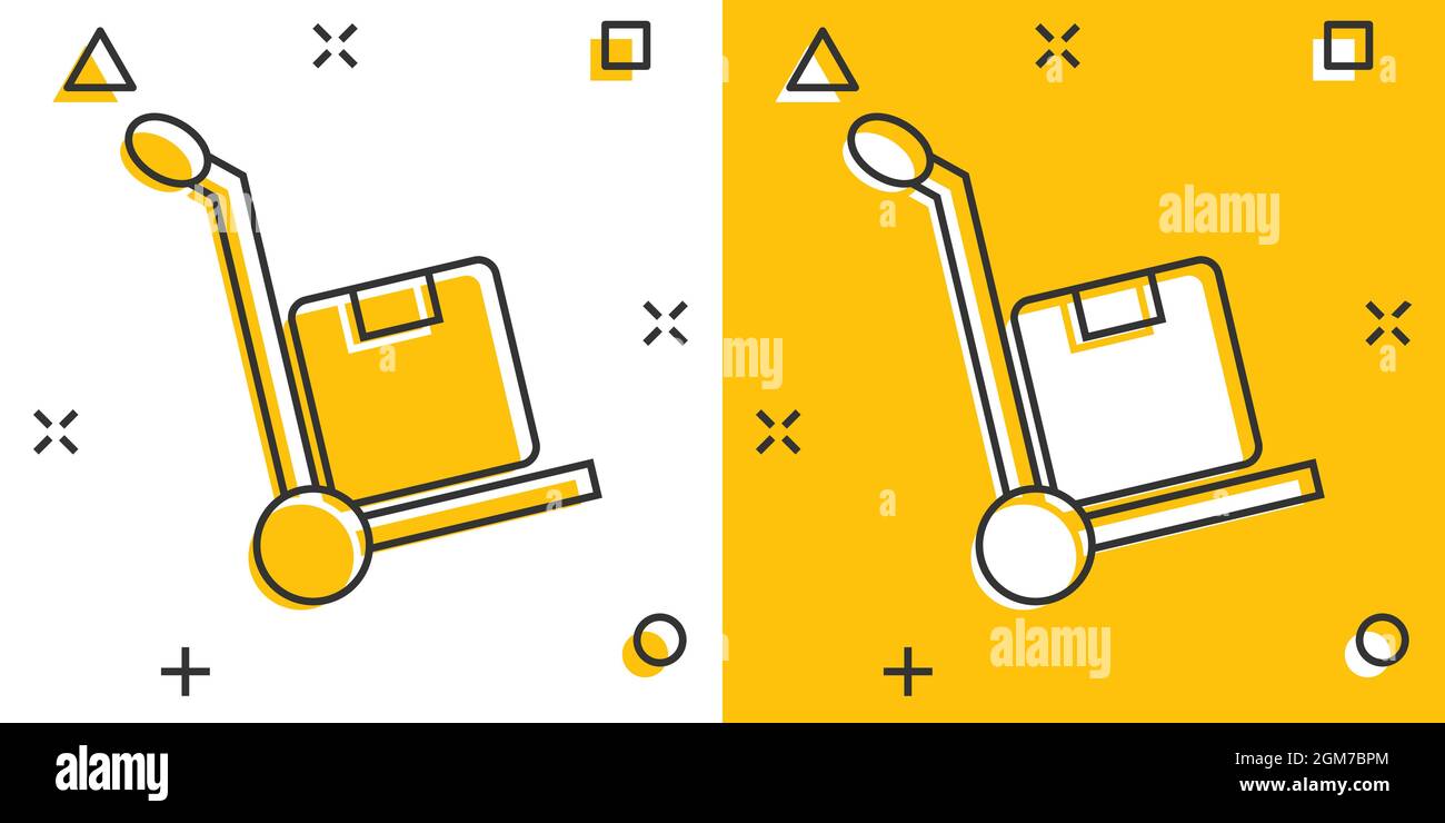 Cargo trolley icon in comic style. Delivery box cartoon vector ...