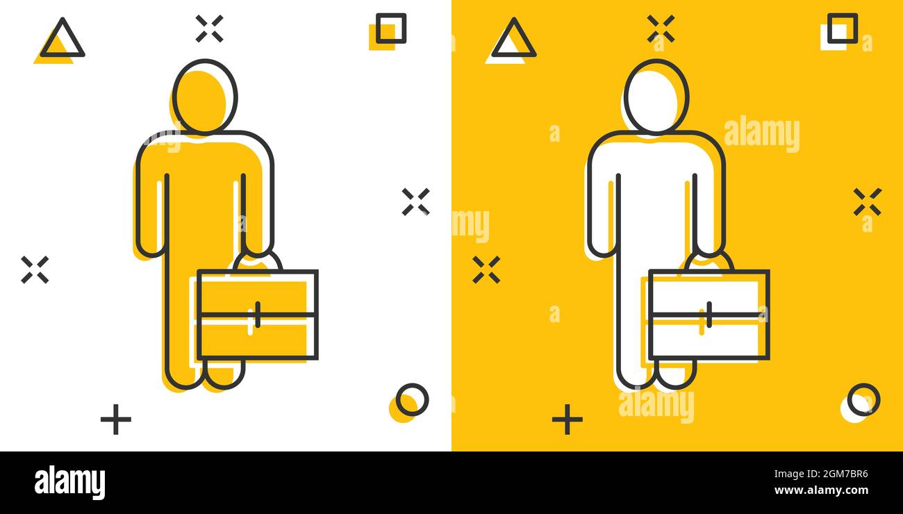 Businessman with briefcase icon in comic style. People manager cartoon ...