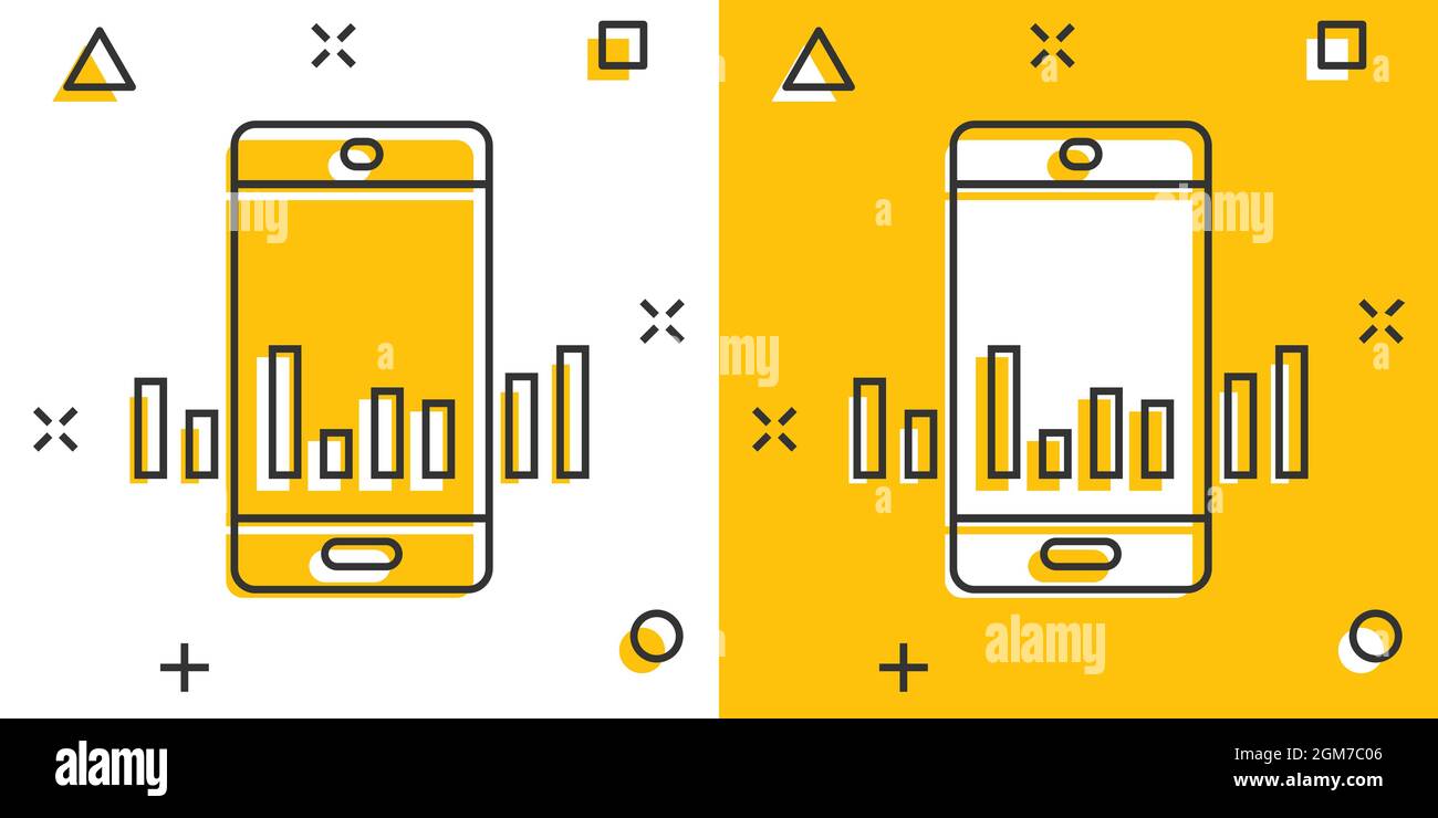Phone diagram icon in comic style. Smartphone growth statistic cartoon ...