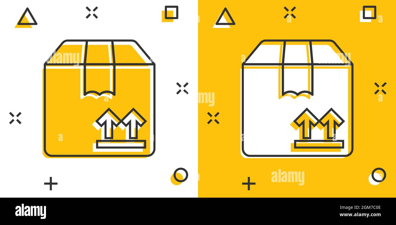 Shipping box icon in comic style. Container cartoon vector illustration ...