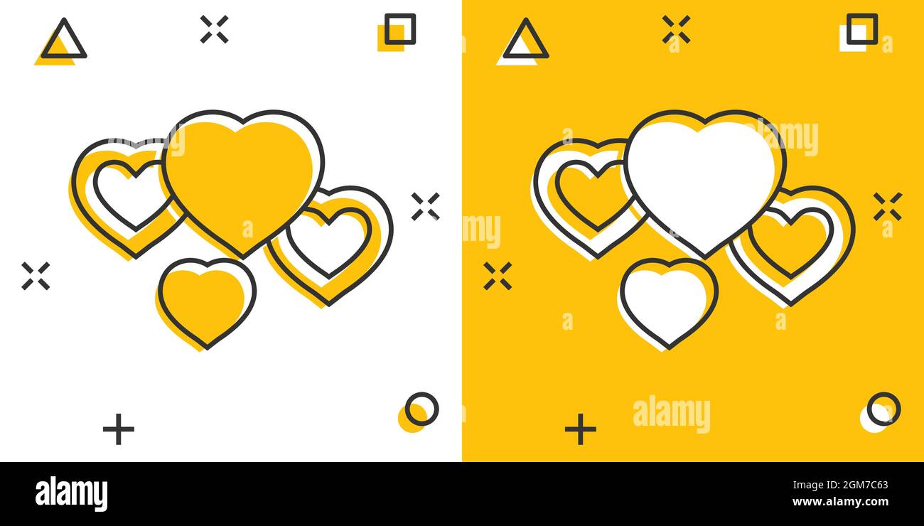 Heart icon in comic style. Love cartoon vector illustration on white ...