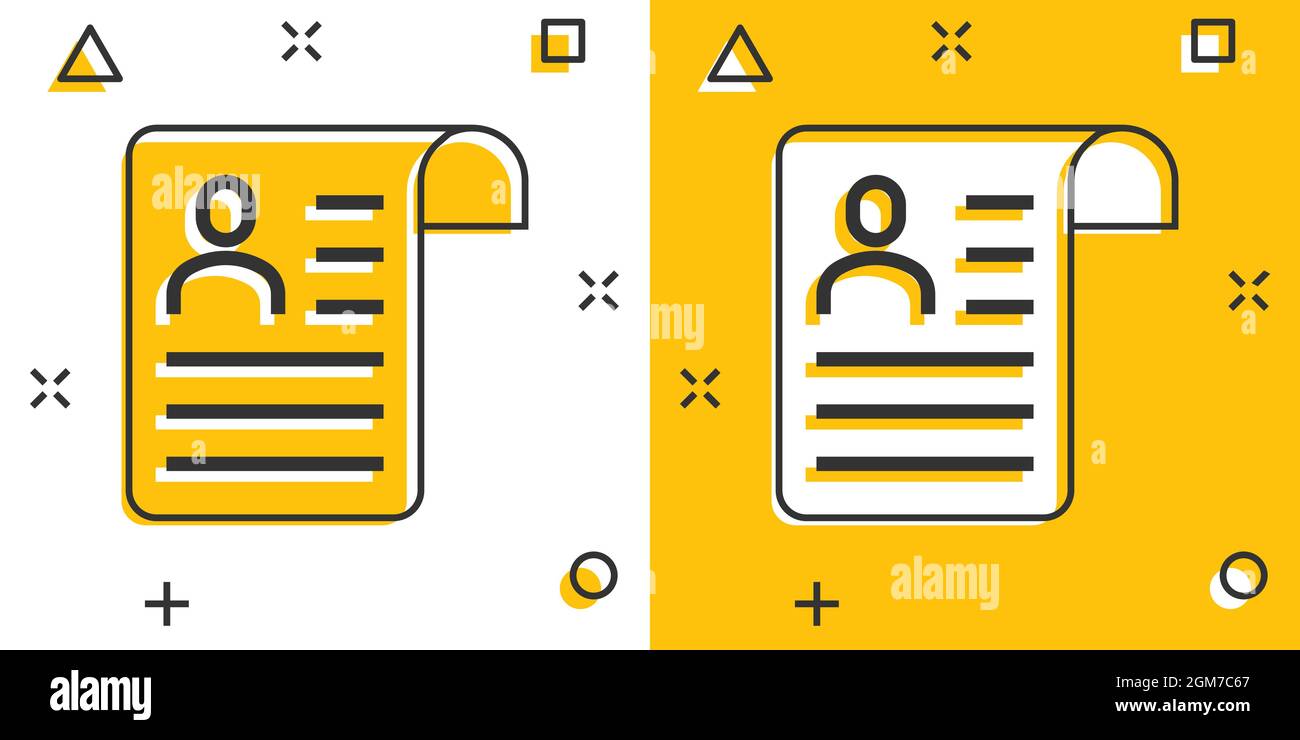 Resume icon in comic style. Contract document cartoon vector ...