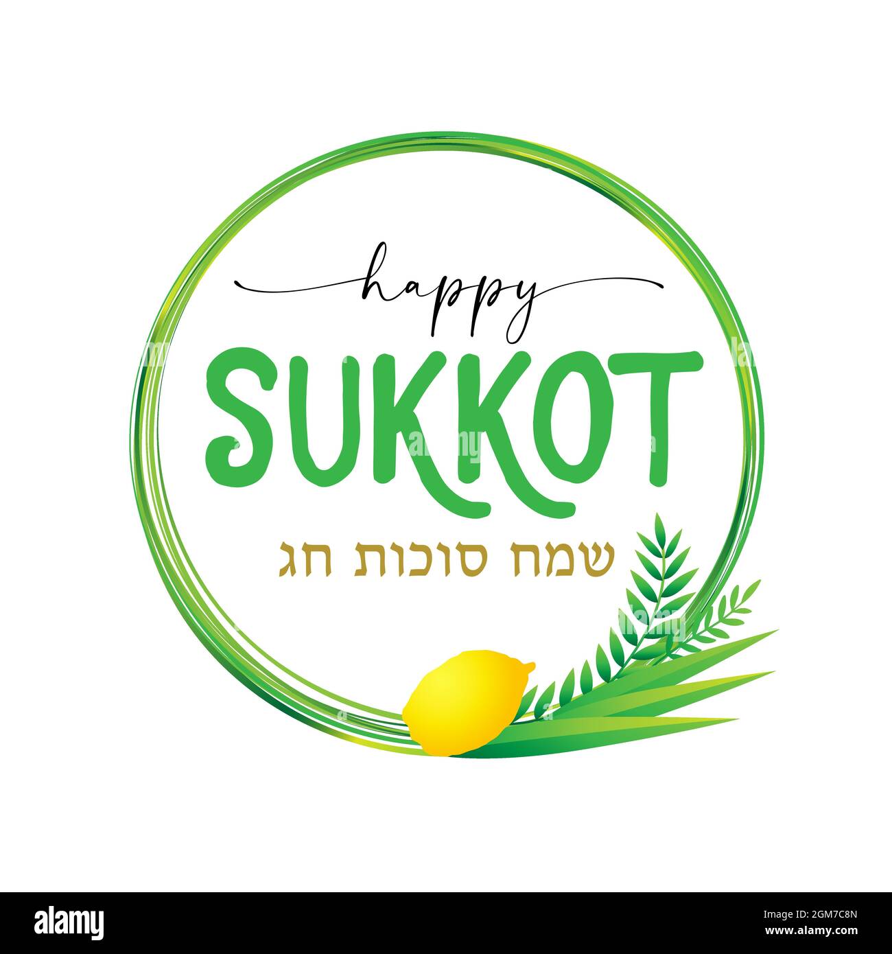Happy Sukkot round frame wreath of herbs. Jewish holiday huts template ...