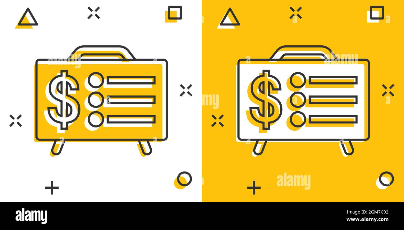 Financial presentation icon in comic style. Money analysis cartoon ...