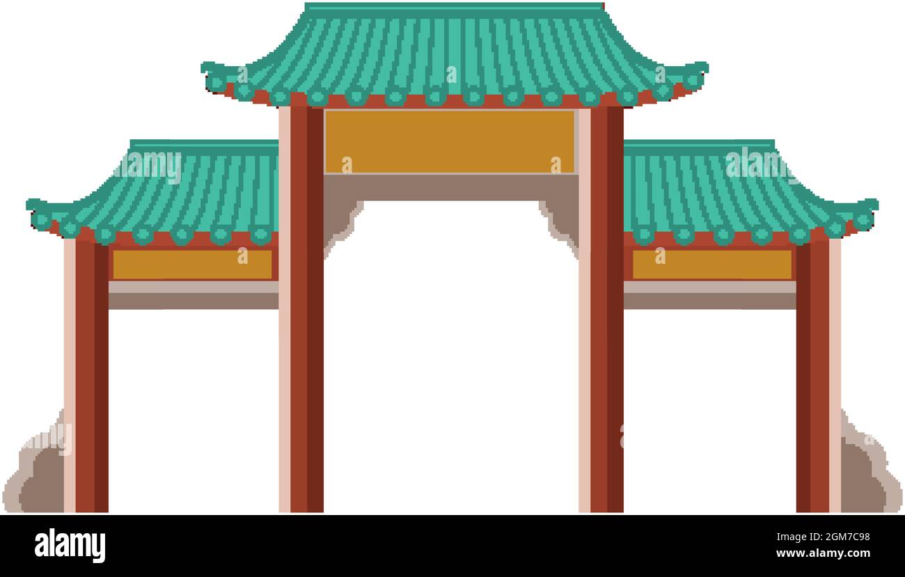 Chinese Gate or Paifang isolated on white background illustration Stock ...