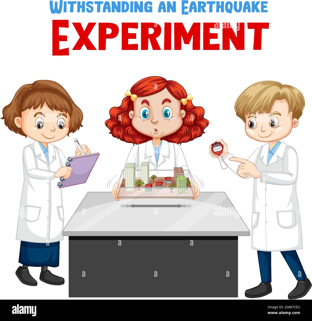 Withstanding earthquake experiment with scientist cartoon character ...