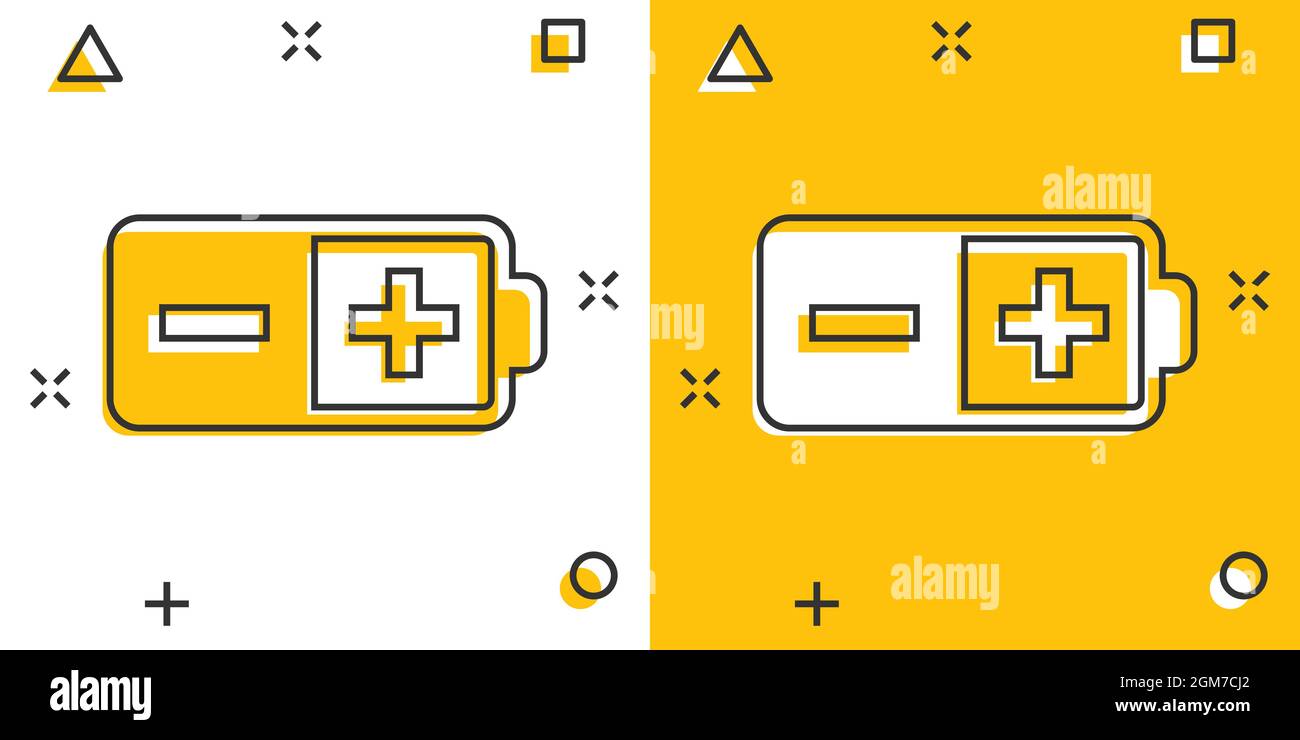 Battery charge icon in comic style. Power level cartoon vector ...