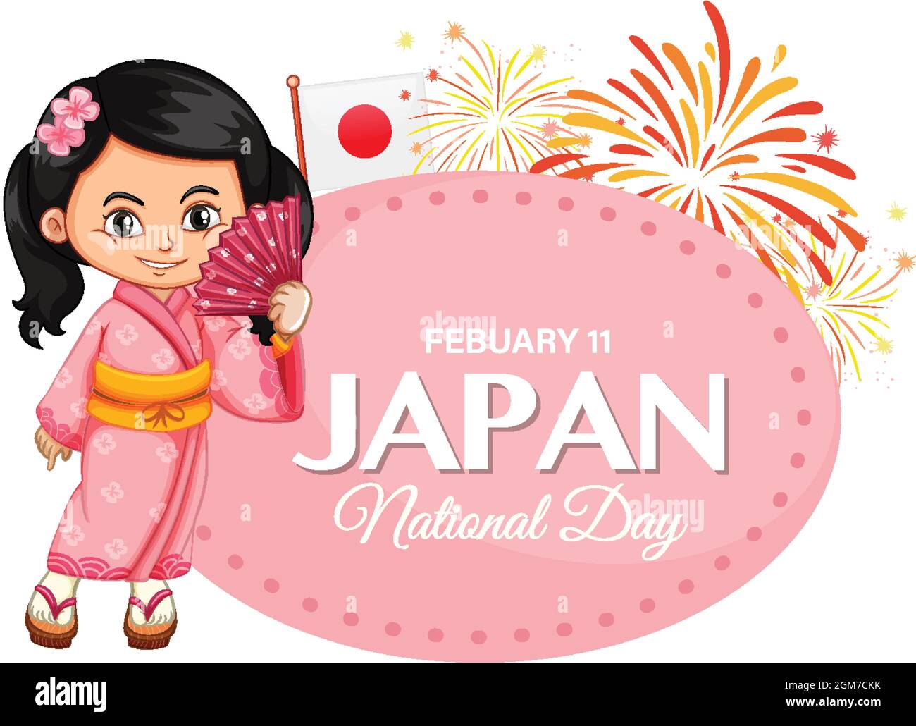 Japan National Day banner with Japanese children cartoon character ...