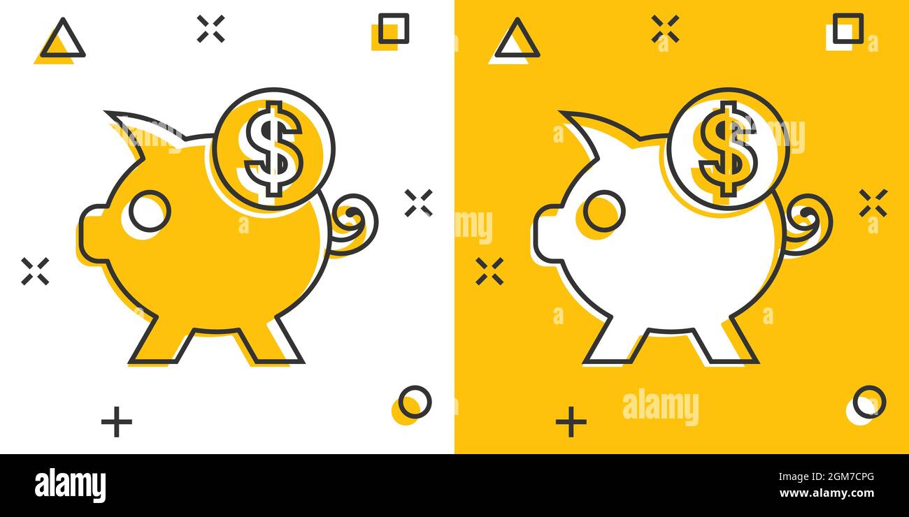 Money box icon in comic style. Pig container cartoon vector ...