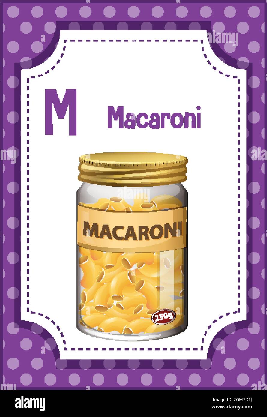 Alphabet flashcard with letter M for Macaroni illustration Stock Vector ...