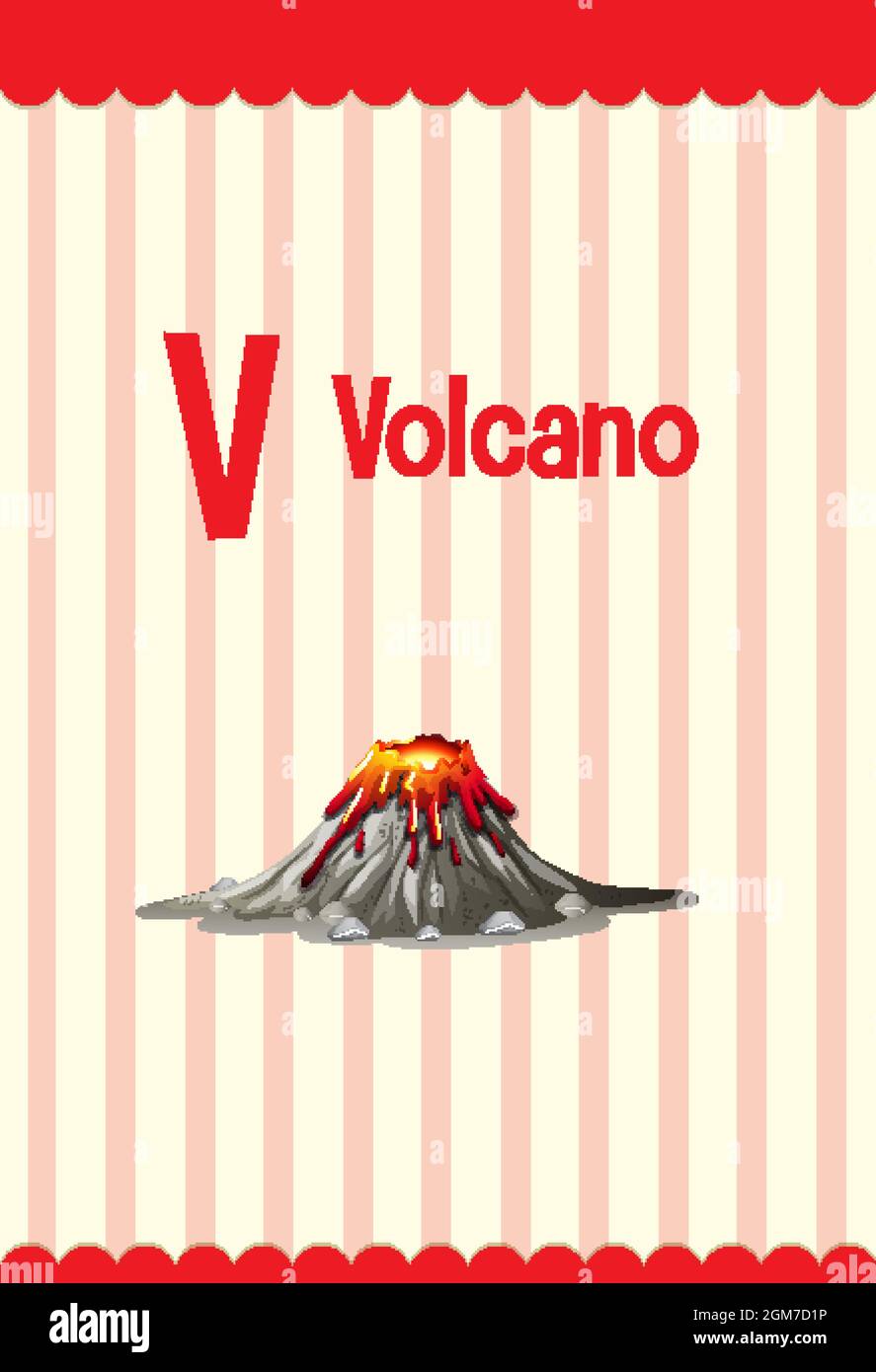Alphabet flashcard with letter V for Volcano illustration Stock Vector ...