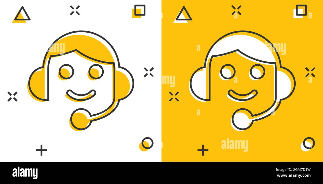 Helpdesk icon in comic style. Headphone cartoon vector illustration on ...
