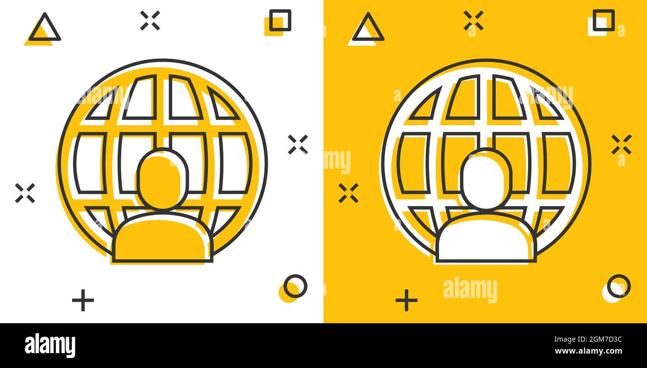 People global icon in comic style. World communication cartoon vector ...