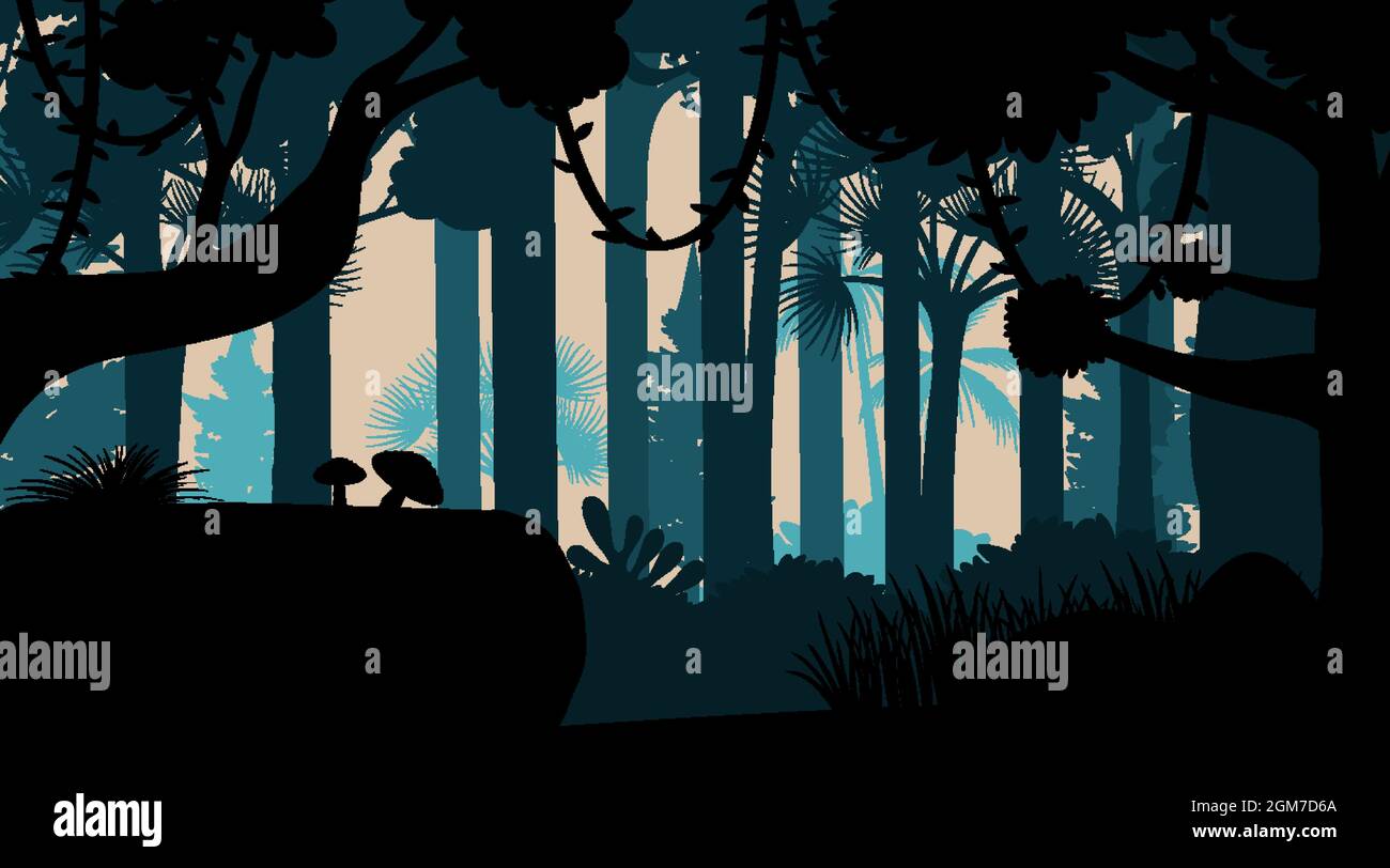Silhouette jungle landscape background illustration Stock Vector Image ...