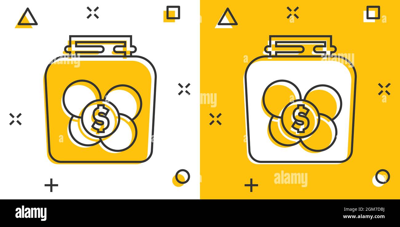 Money box icon in comic style. Coin jar container cartoon vector ...
