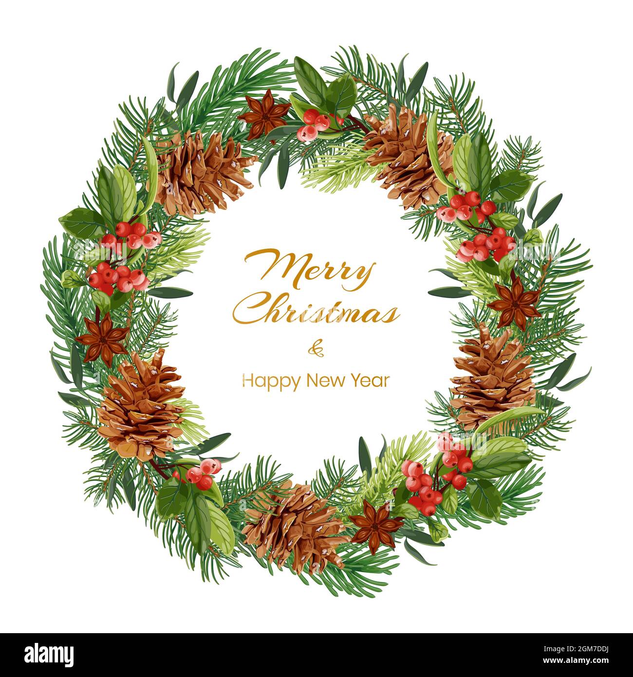 Wreath spruce branches cones Stock Vector Images - Alamy
