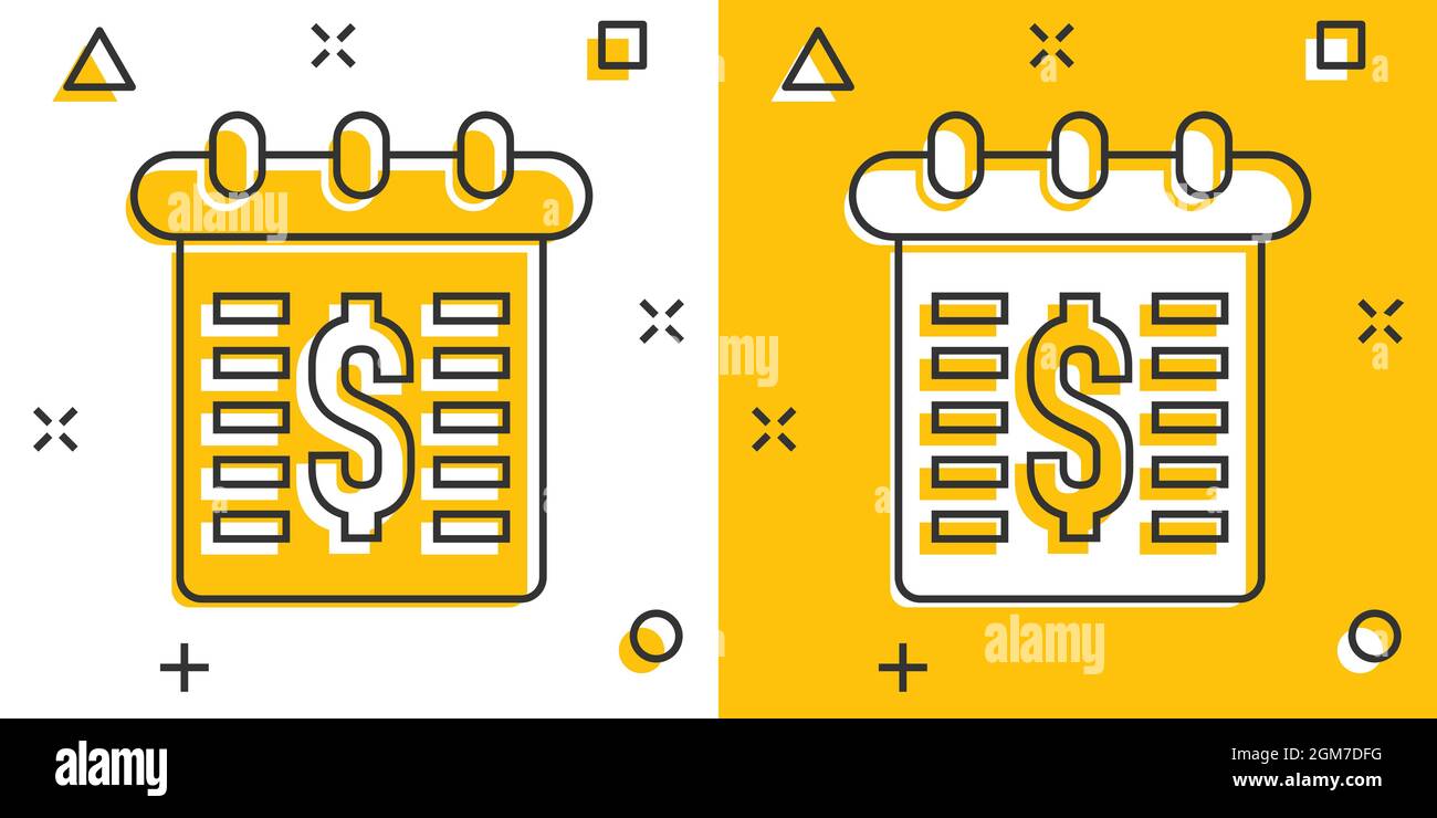Calendar with money icon in comic style. Payment schedule cartoon ...