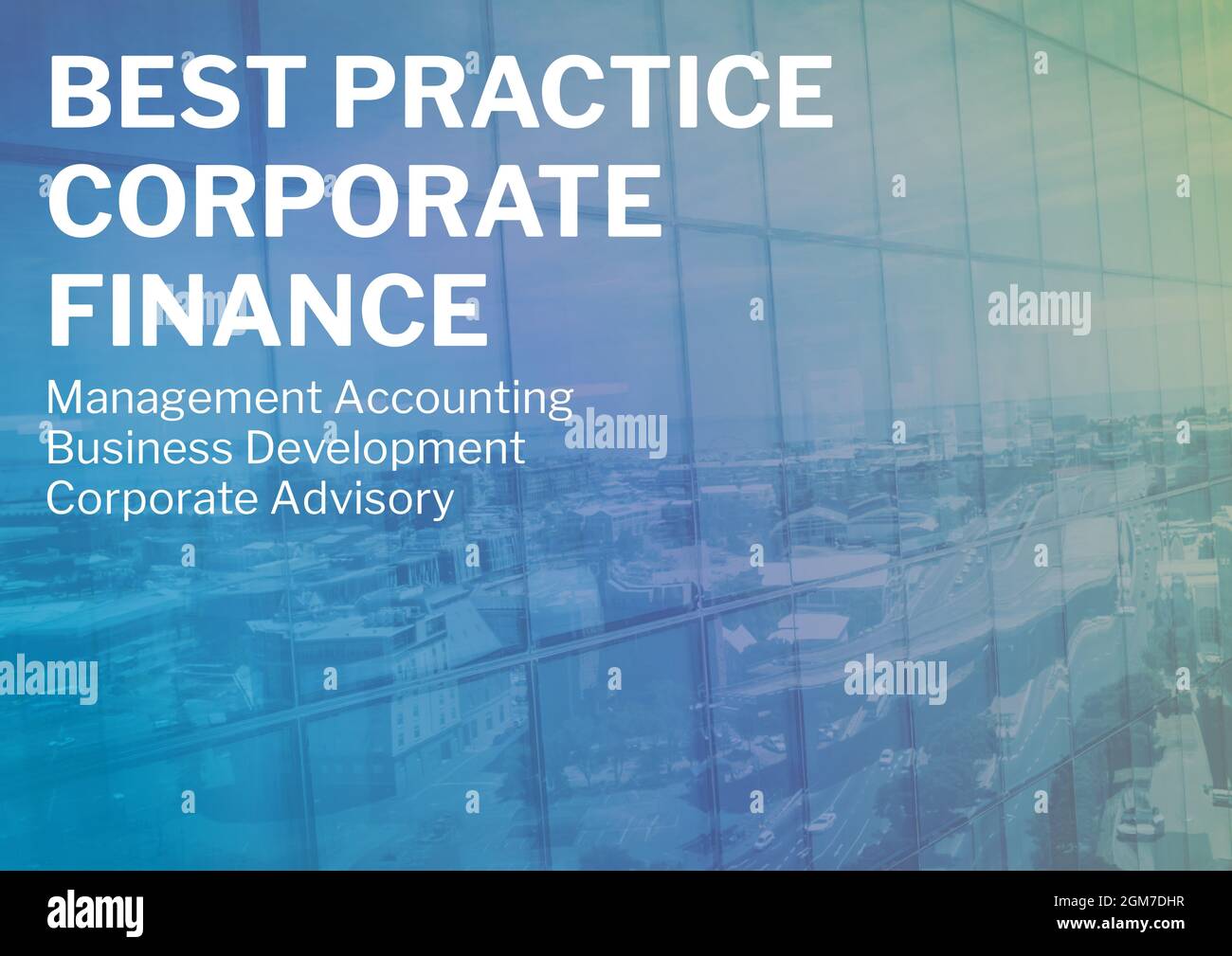 Best practice corporate finance text against reflection of cityscape on ...