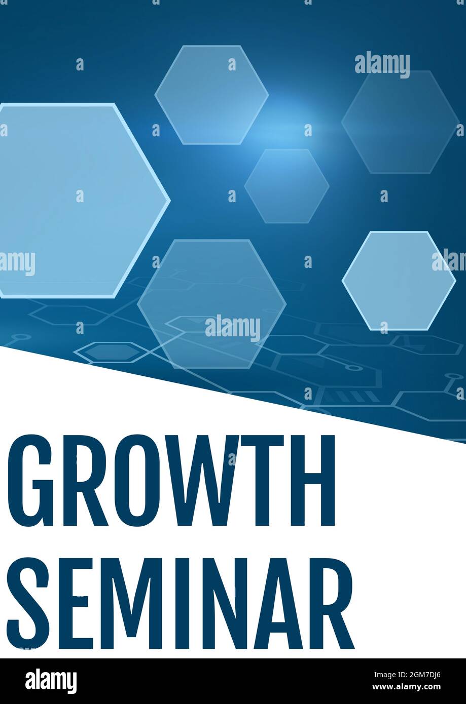 Growth seminar text against abstract hexagonal shapes on blue ...