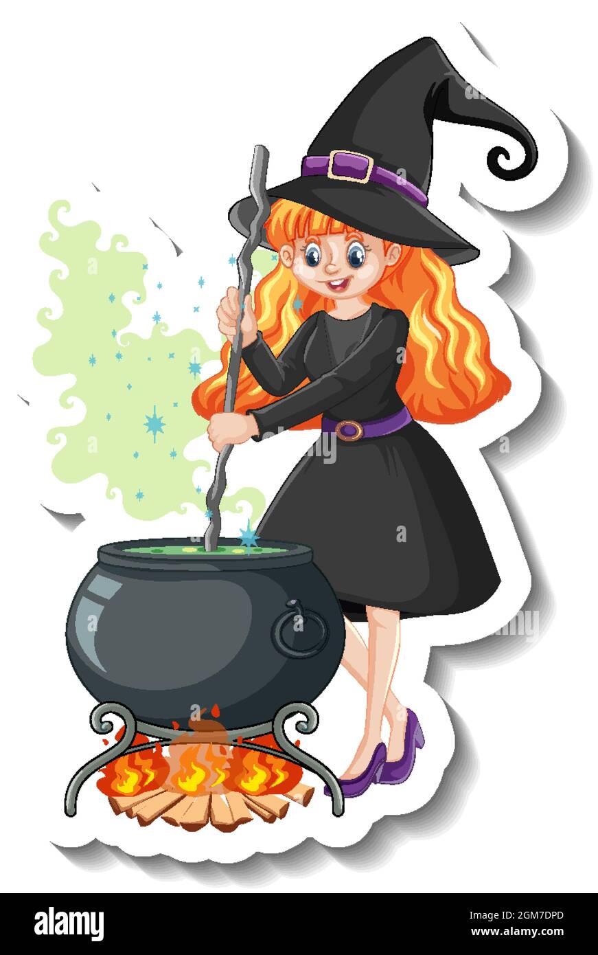 Beautiful witch cartoon character sticker illustration Stock Vector ...