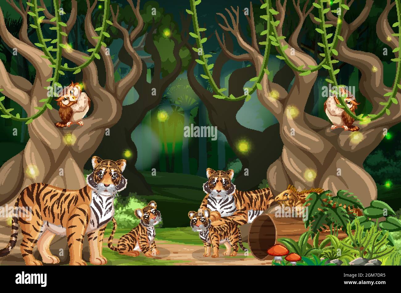 Tiger family in forest landscape background illustration Stock Vector Image & Art - Alamy