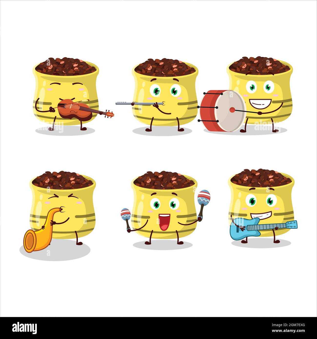 Cartoon character of dried tomato playing some musical instruments ...