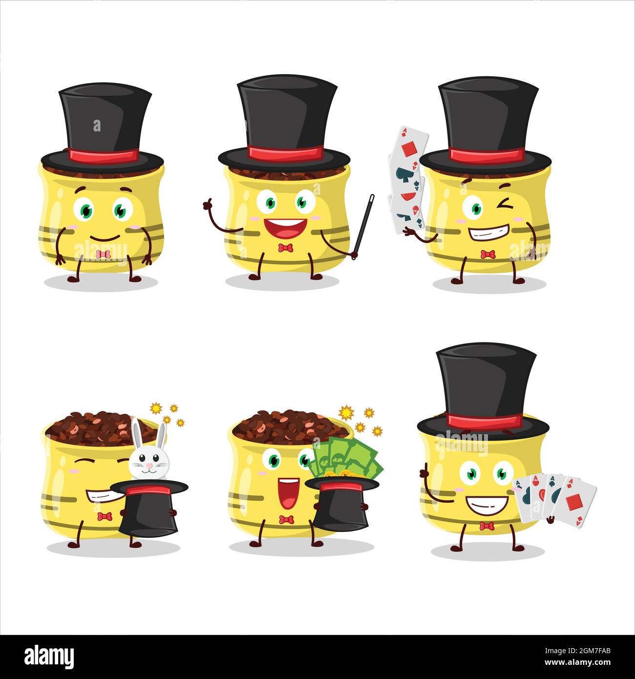 A dried tomato Magician cartoon character perform on a stage. Vector ...