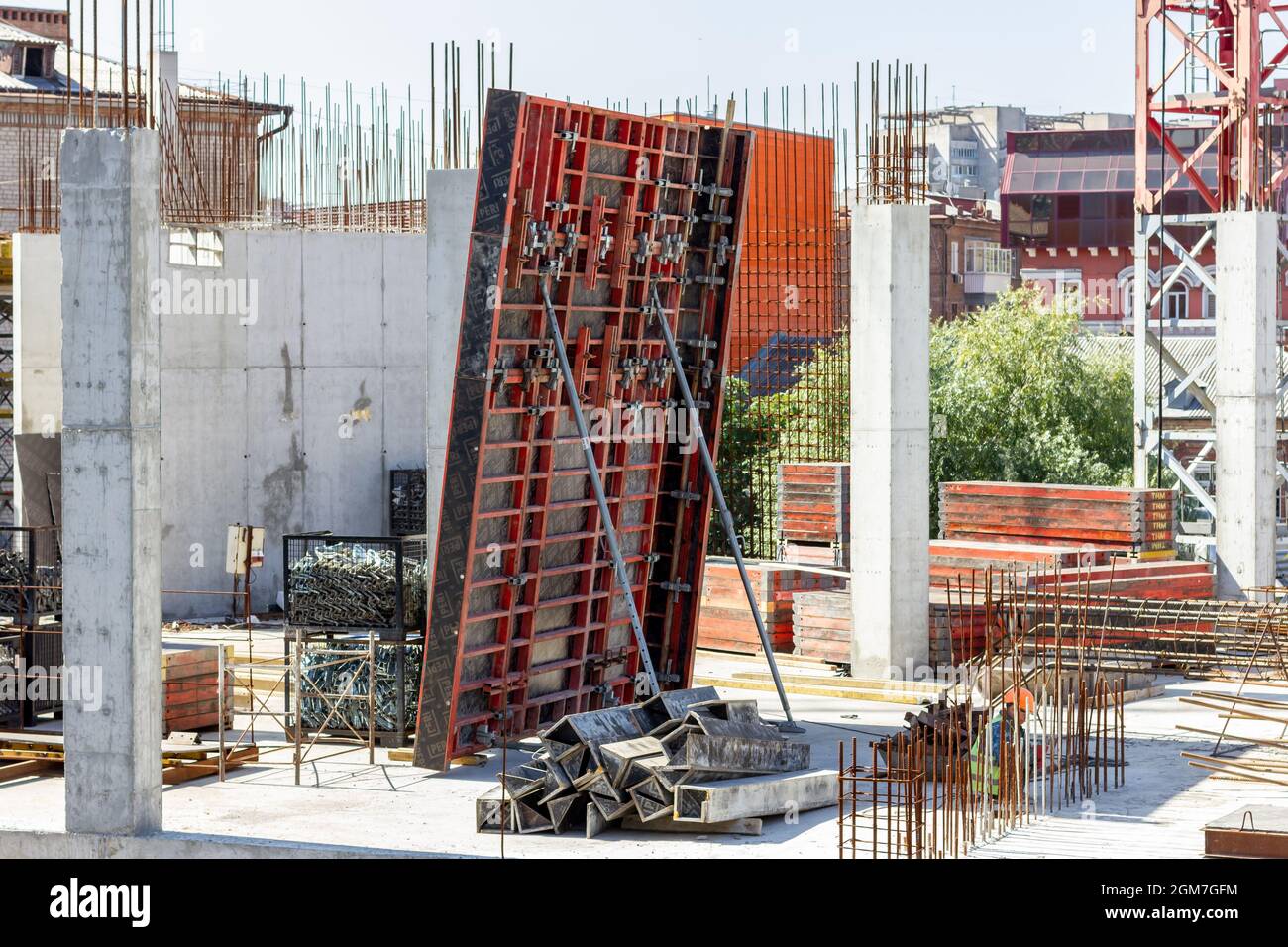 Construction site. Concrete frame of the building. Construction of a ...