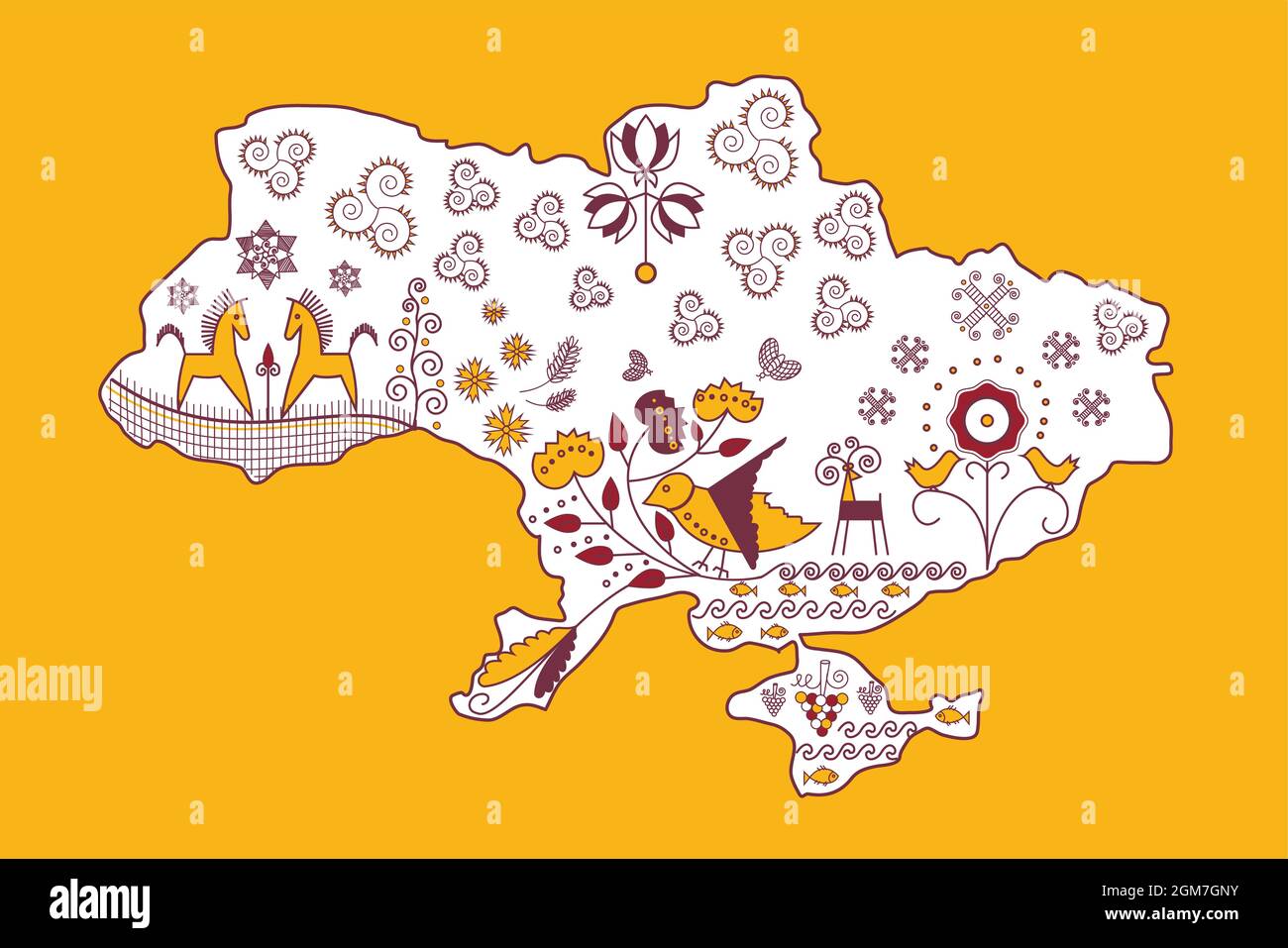 Ukraine Map. Traditional Ukrainian symbols of happiness and prosperity ...