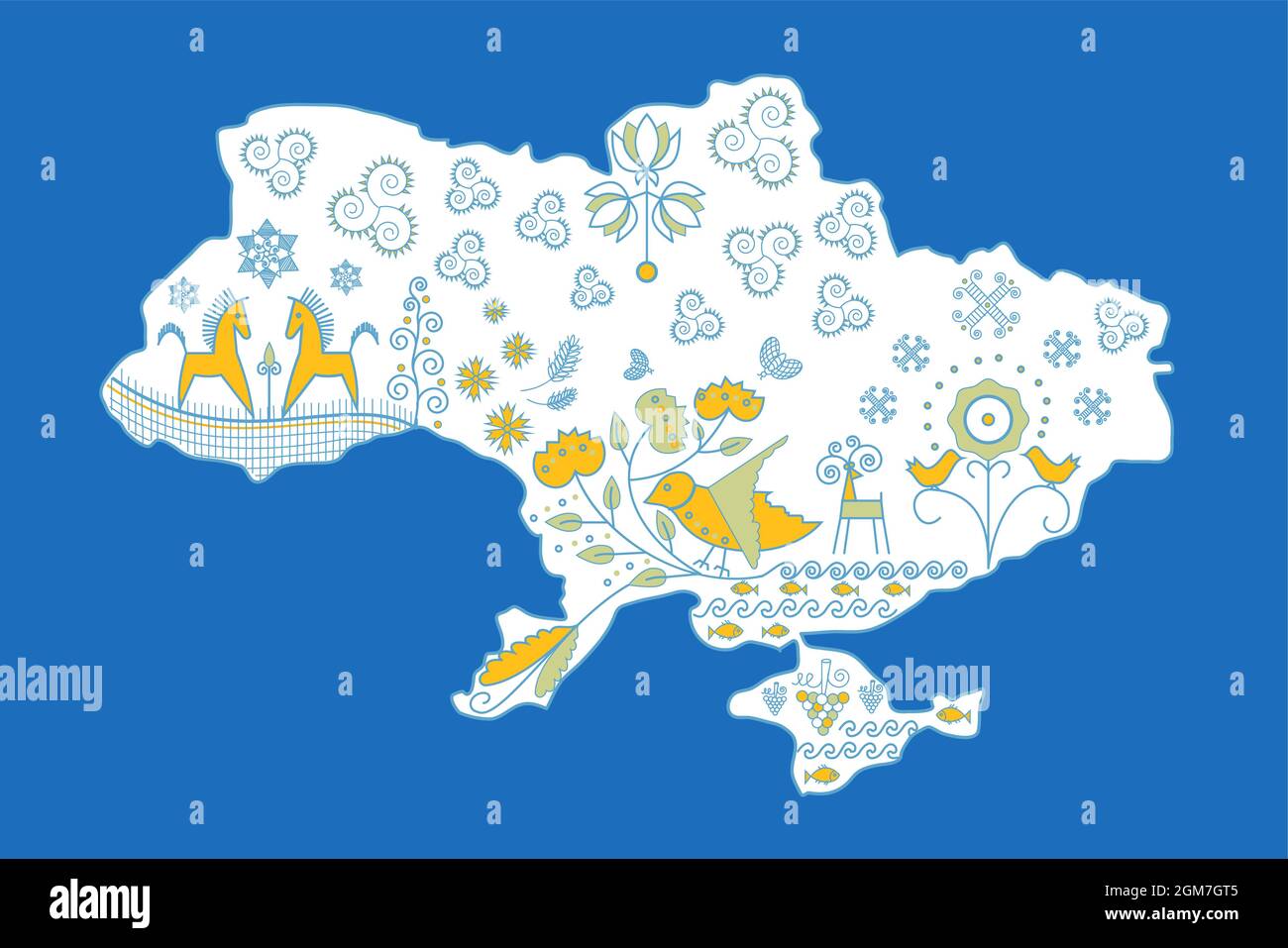 Ukraine Map. Traditional Ukrainian symbols of happiness and prosperity ...