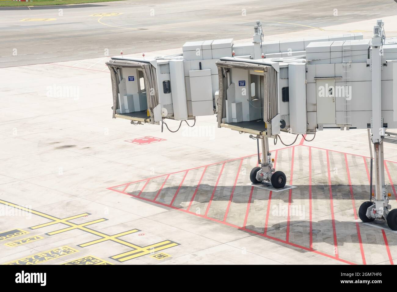 Airplane bridge in airport for passengers boarding or Jetway waiting ...