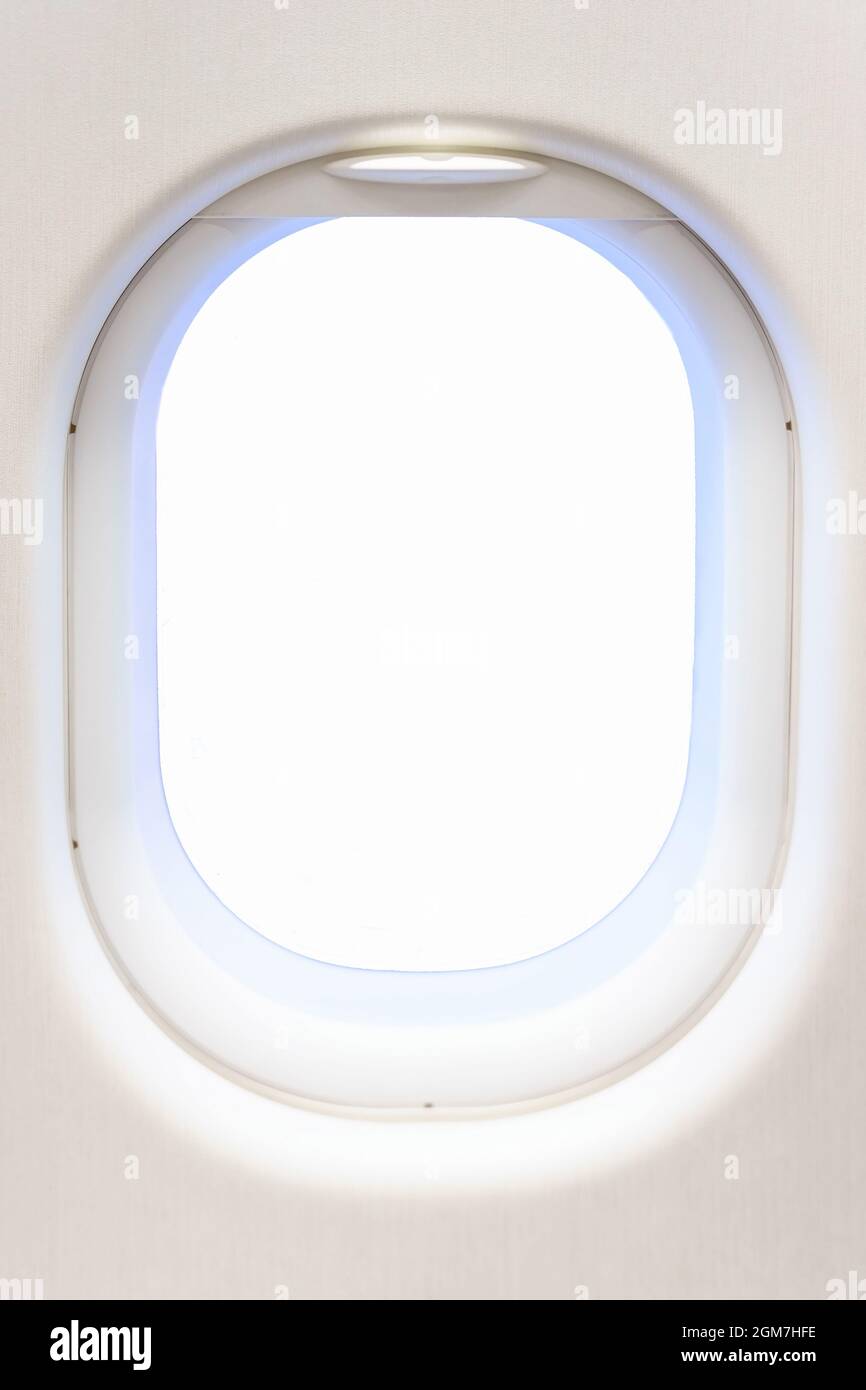 Airplane window from interior of aircraft. Business travel template for ...