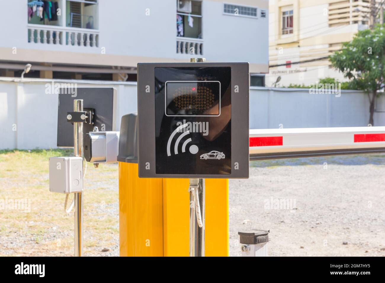 Automatic Sensor gate on the car parking. Entrance access security ...