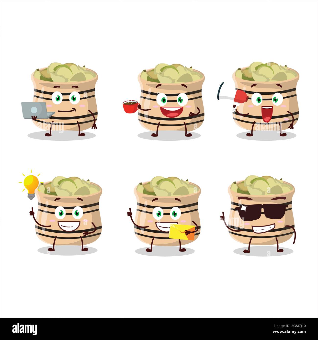 Green cardamon cartoon character with various types of business ...