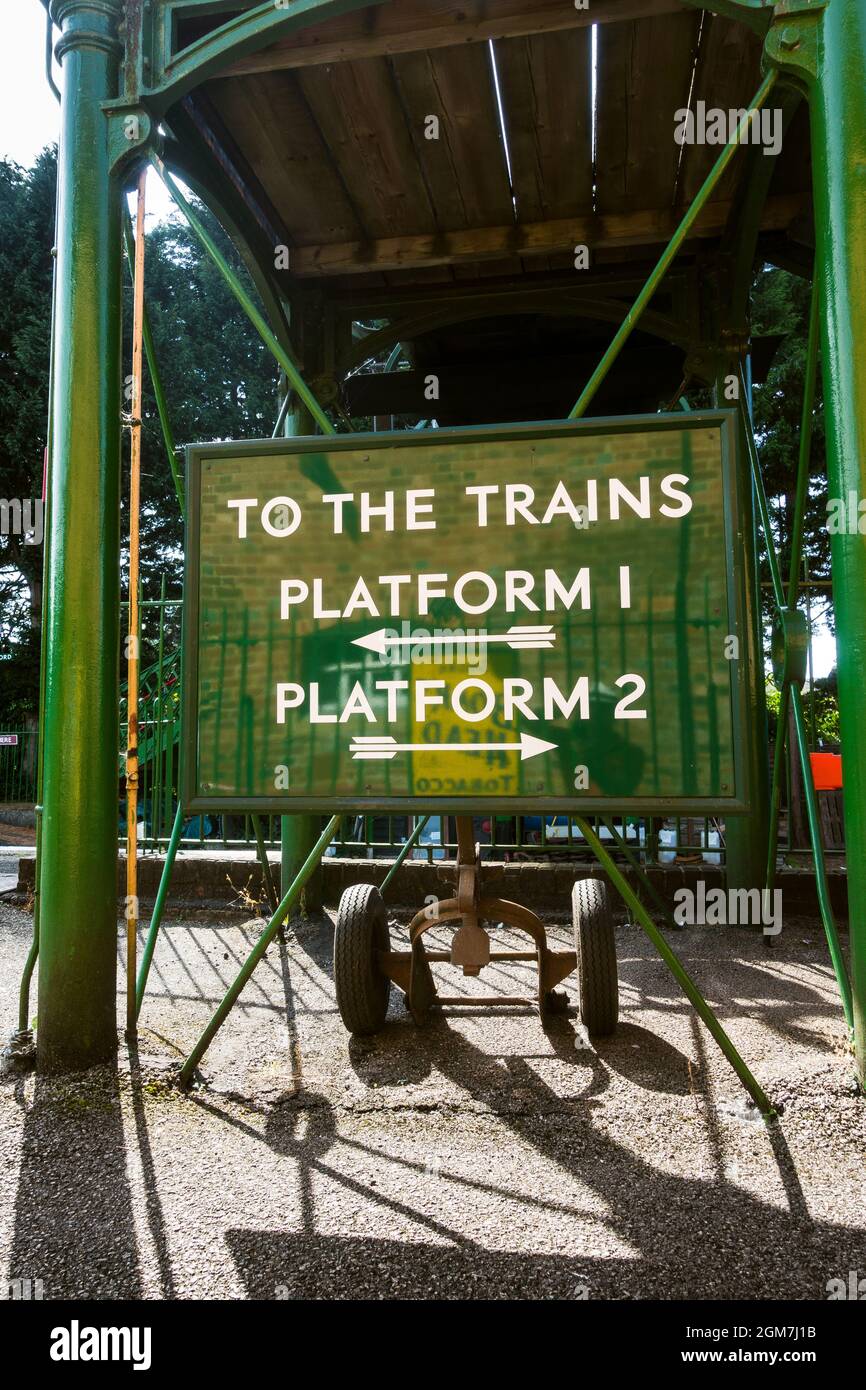 Platform sign at Alresford heritage railway station. Hampshire, England ...