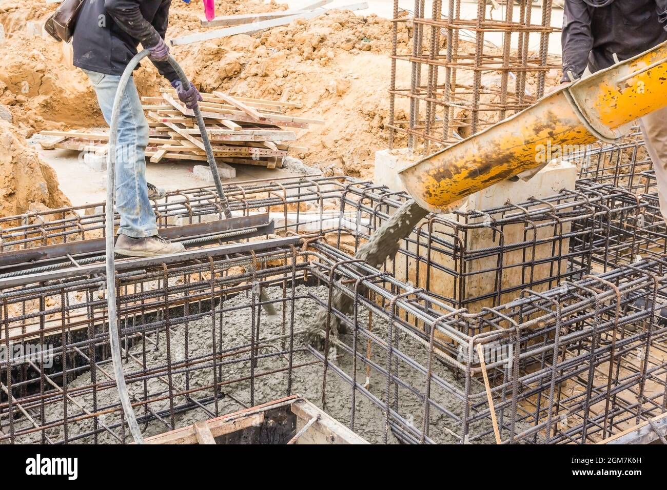 Concrete pouring during commercial concreting floors of buildings in ...