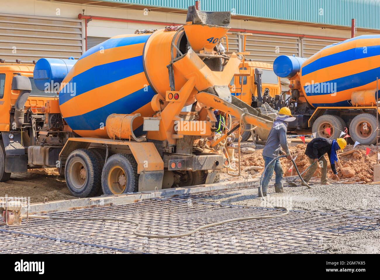Concrete pouring during commercial concreting floors of buildings in ...