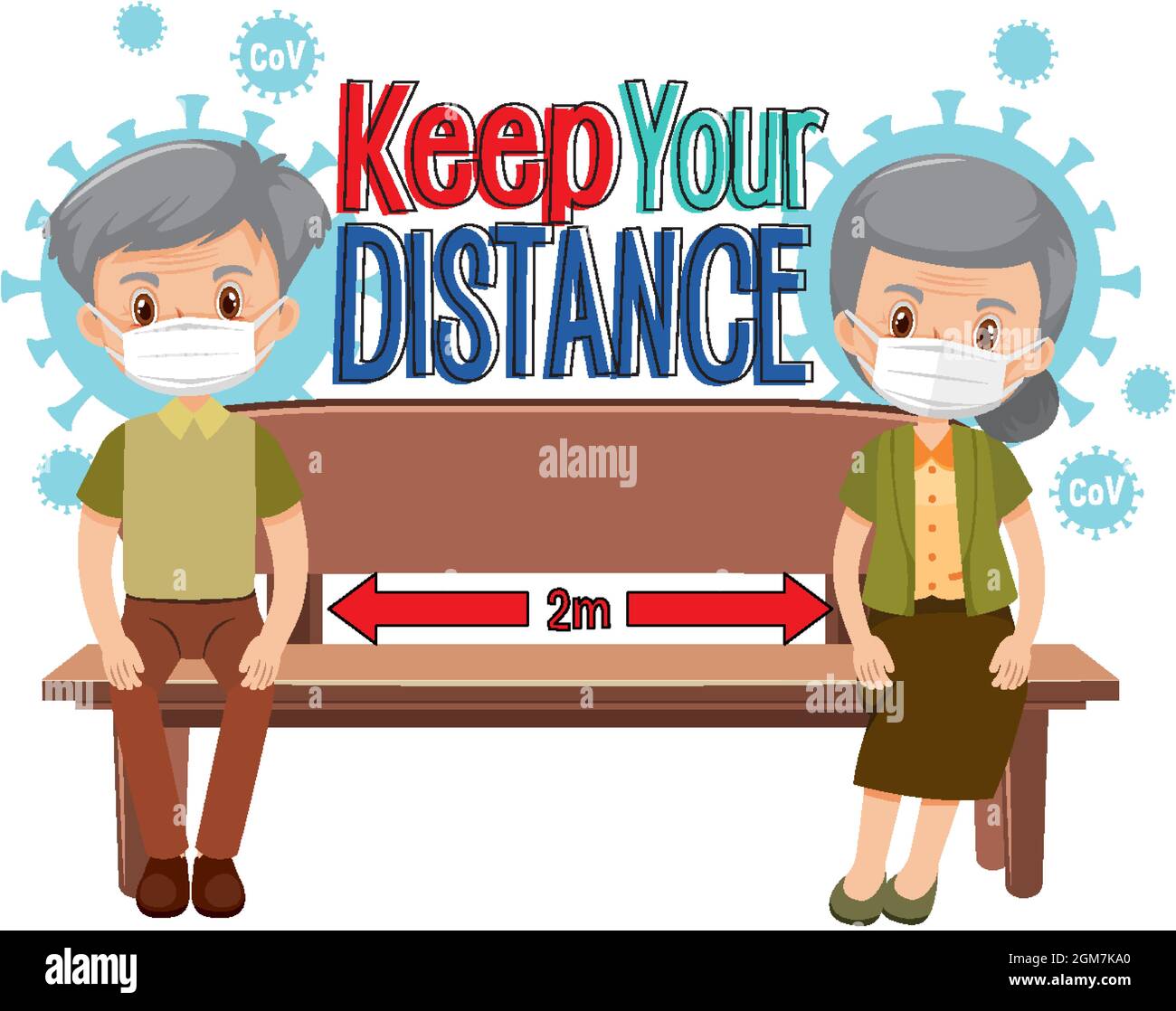 Keep your distance banner with cartoon character illustration Stock ...